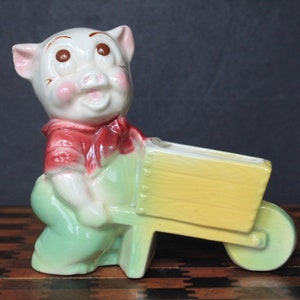 Vintage Pig & Wheelbarrow Planter. Small Ceramic Succulent Planter ...