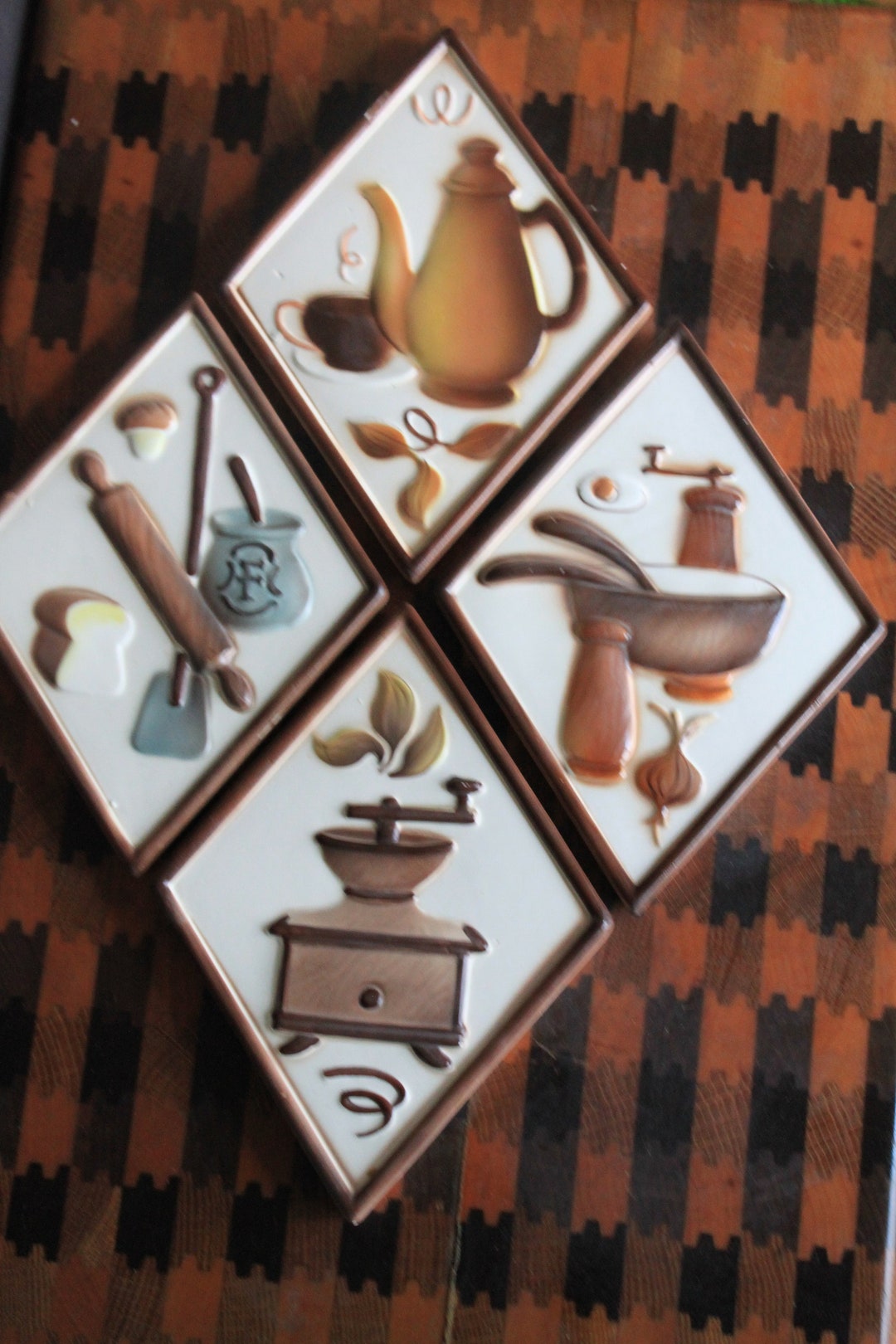 Vintage Rustic Kitchen Wall Plaques. Lefton Ceramic Diamond Shapes ...