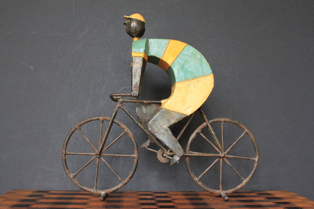 Vintage Manuel Felguerez Sculpture. Rider on Bike, Yellow and Blue ...