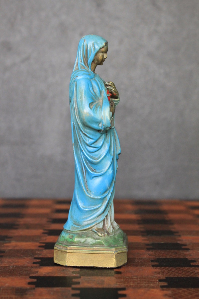 Vintage Metal Virgin Mary Figurine. Madonna, Bleeding Heart, K C Co ...
