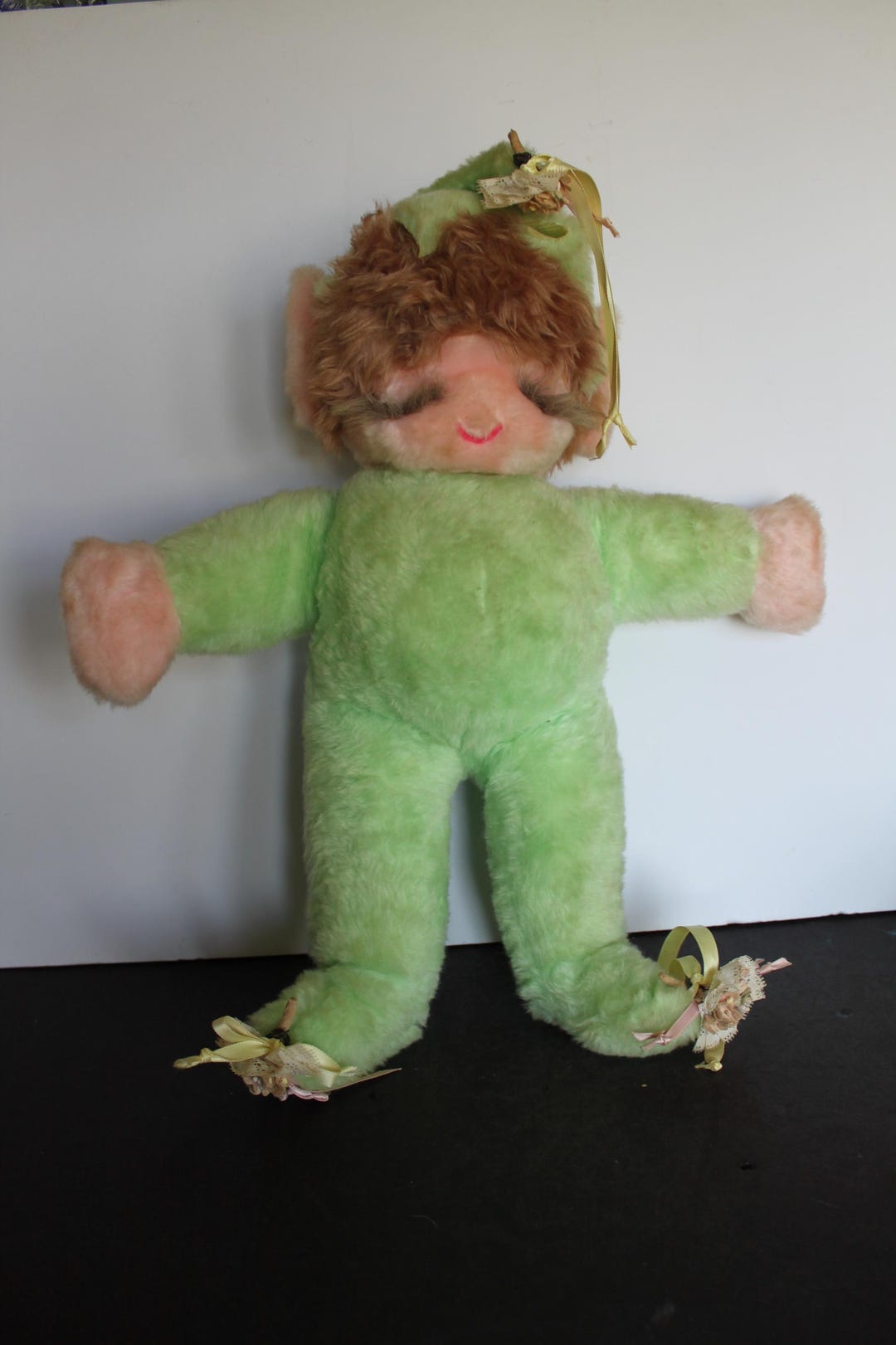 Vintage Green Plush Elf Stuffy. Fluffy Lash Eyes, UNIQUE, Rare, HTF ...