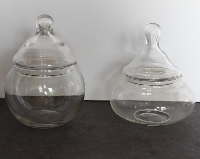Vintage Clear Glass Apothecary Jar Set. Short, Round, Squat, Minimalist ...