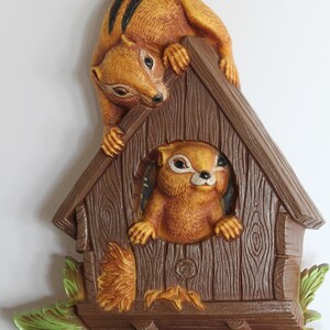 Vintage Chipmunk Wall Hanging. Molded Plastic, Chipmunks in Birdhouse ...