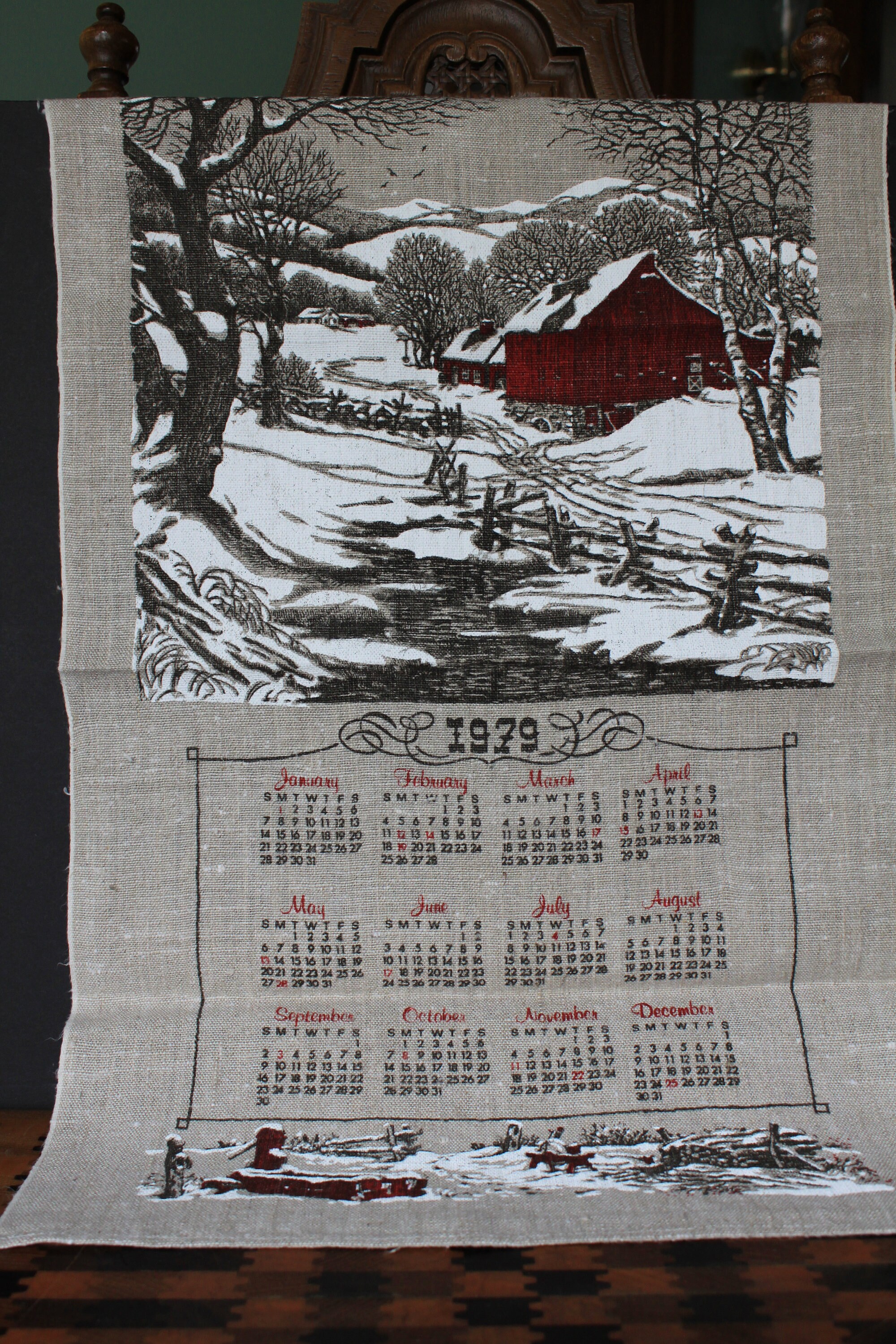 Vintage Kitchen Calendar Towel. Rustic Country Farmhouse Kitchen ...