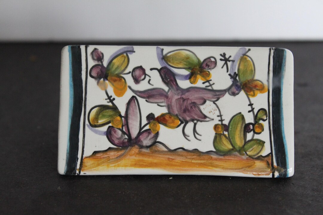 Vintage Purple Bird Ceramic Toothpick Holder. Triangle Shape, Made in ...