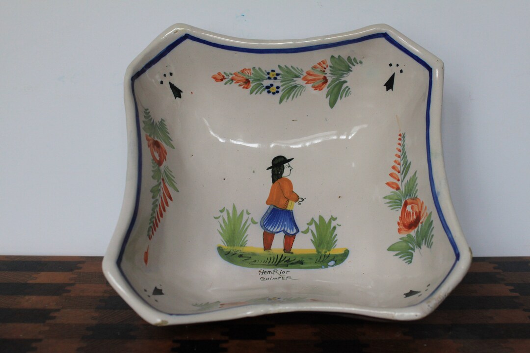 Vintage Henriot Quimper Square Bowl. French Faience, Rustic Countryside ...