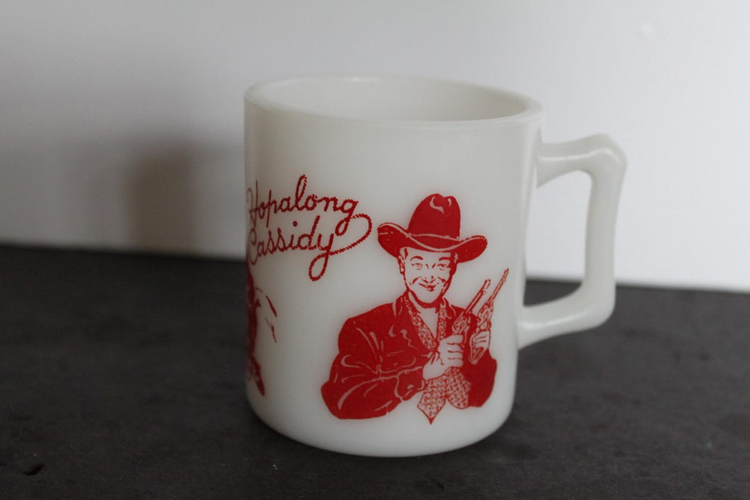 Vintage Hopalong Cassidy Cup. Milk Glass, Red Design, Hazel Atlas, Mint ...