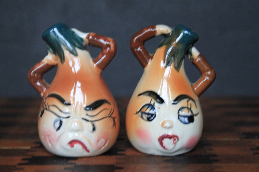 Vintage Crying Onion Salt & Pepper Shakers. Anthropomorphic, Ceramic ...