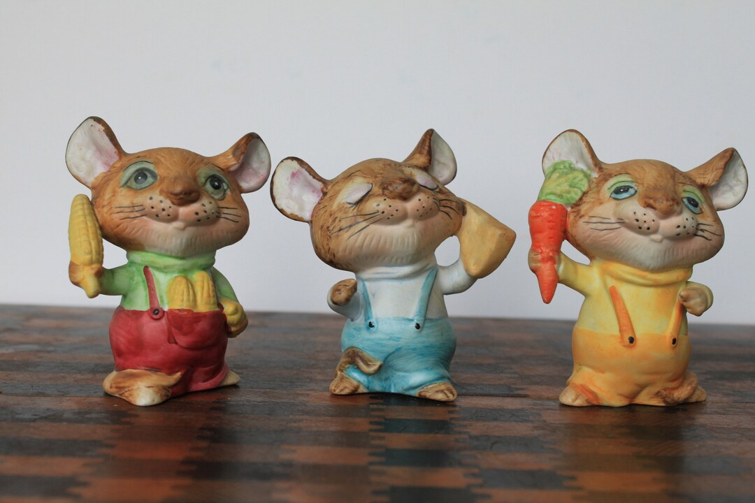 Vintage Cute Mice Trio. Ceramic Mice Holding Vegetables, Homco, Spring ...