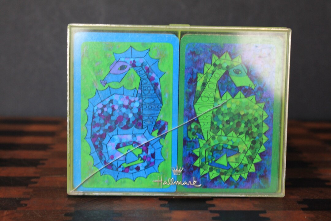Vintage Bridge Card Set. Hallmark Cards, Dragon Design, Plastic Coated ...