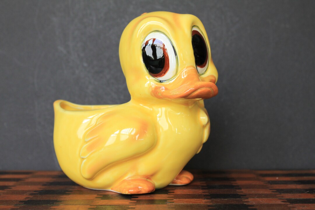Yellow Duck Planter for Vintage Spring Mantel Decor. Cute Little Quack ...