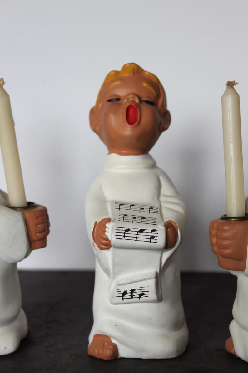 Vintage Choir Boys Candlestick Holders. Made in Japan, White With Gold ...