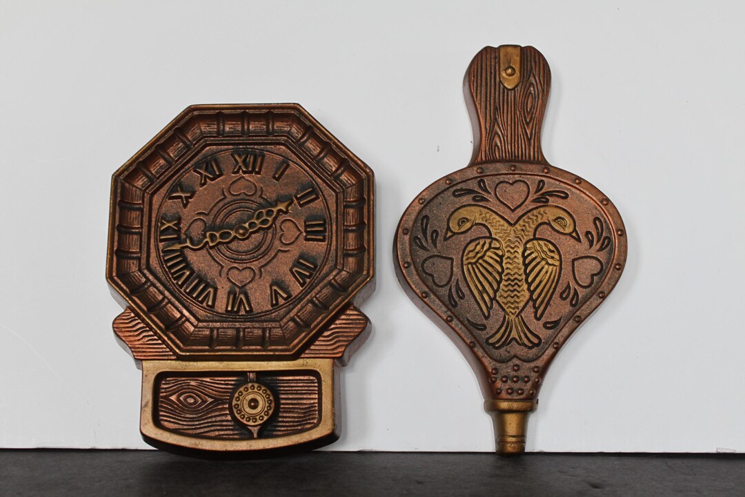 Vintage Clock and Bellows Plaster Wall Hangings. Pair, Miller Studios ...
