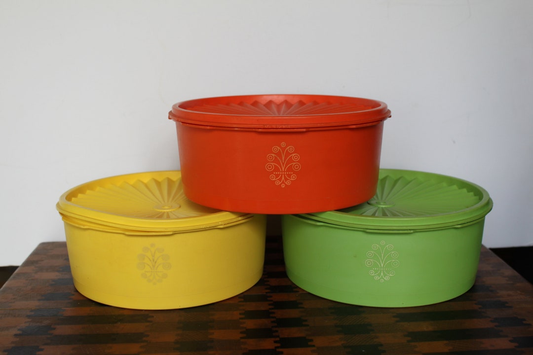 Vintage Tupperware Container Set. Set of 3, Orange, Yellow, Green ...