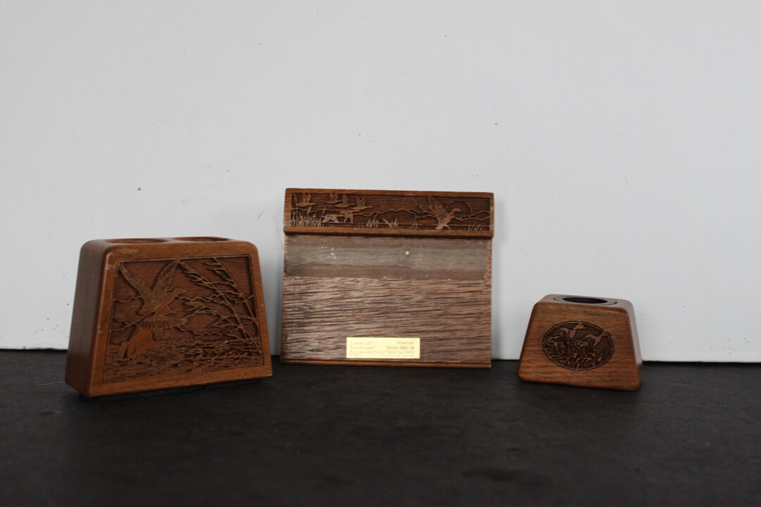 Vintage Ducks in Reeds Desk Storage. Lasercraft, Pen Holder, Notepad ...
