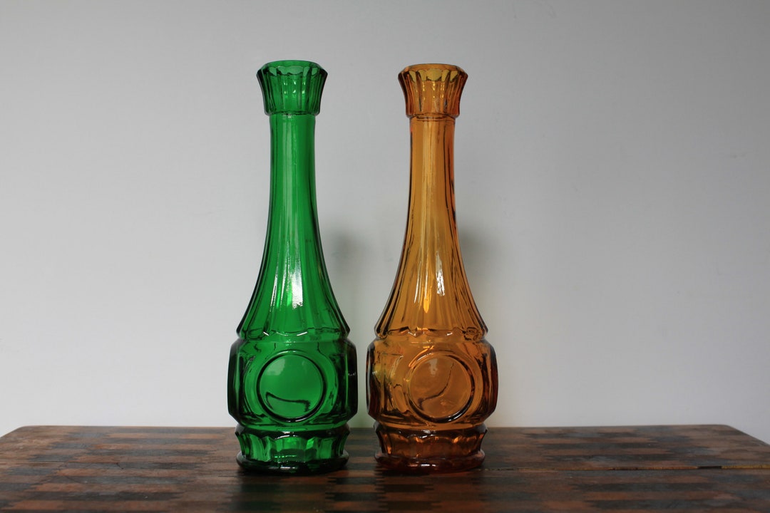 Vintage Wheaton Glass Vase Bullseye Pattern Choose From Gold Or Green Minimalist Bohemian