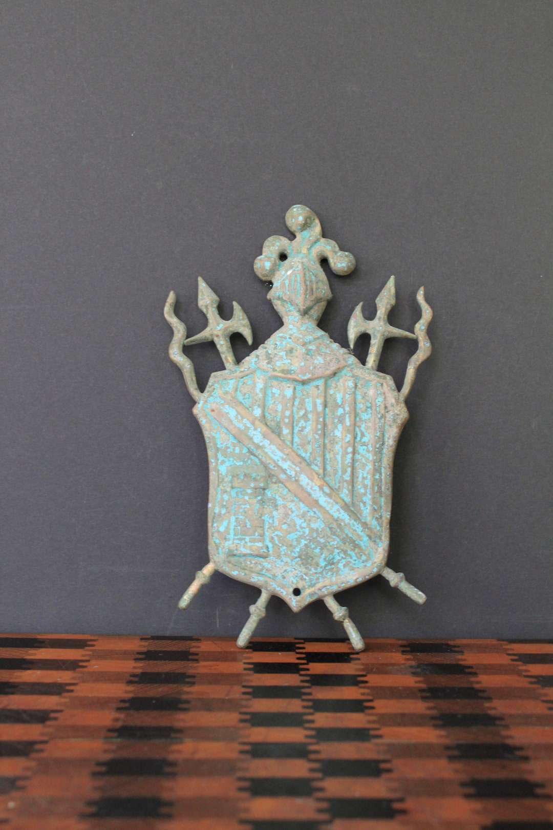 Vintage Knights Shield Emblem. Bronze Medieval Wall Decor, Knight Helm ...