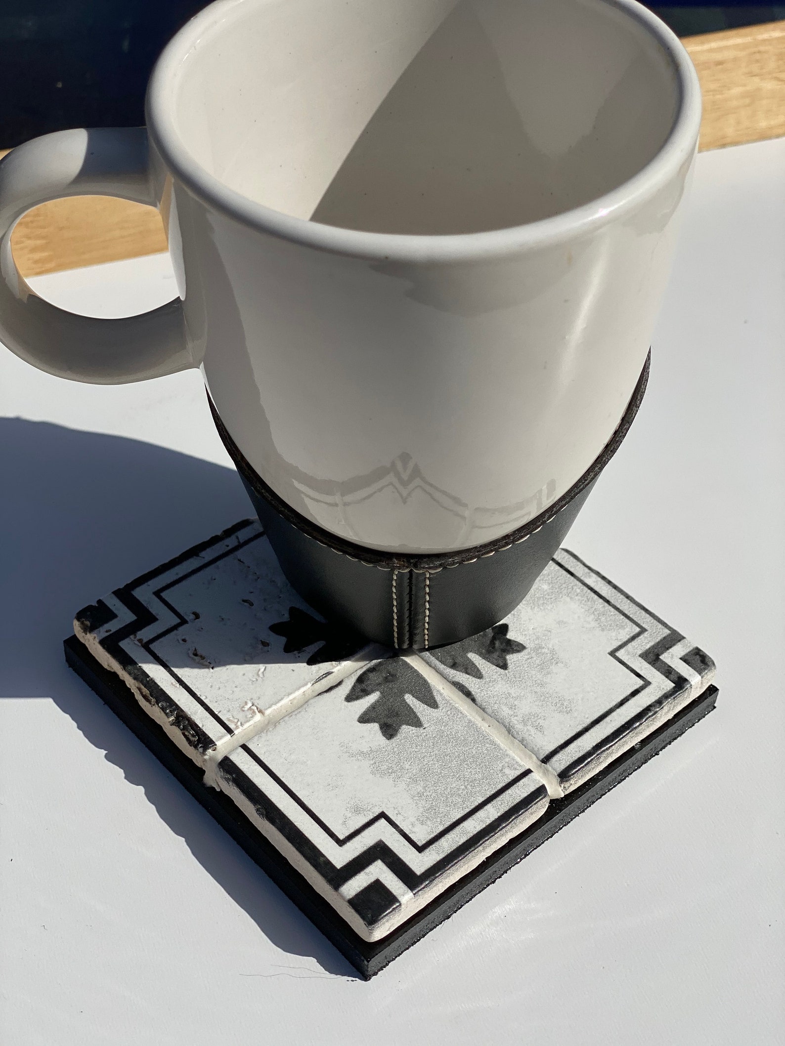 Mosaic Black & White Tiled Coaster on a Black Base. - Etsy