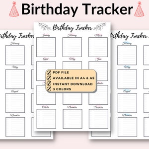 Birthday Tracker, Yearly Birthday Tracker Printable, Birthday Calendar ...