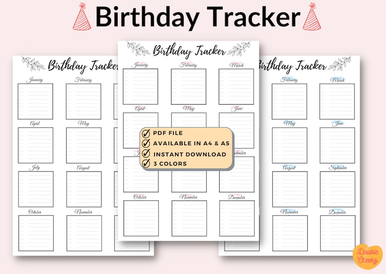 Birthday Tracker, Yearly Birthday Tracker Printable, Birthday Calendar ...