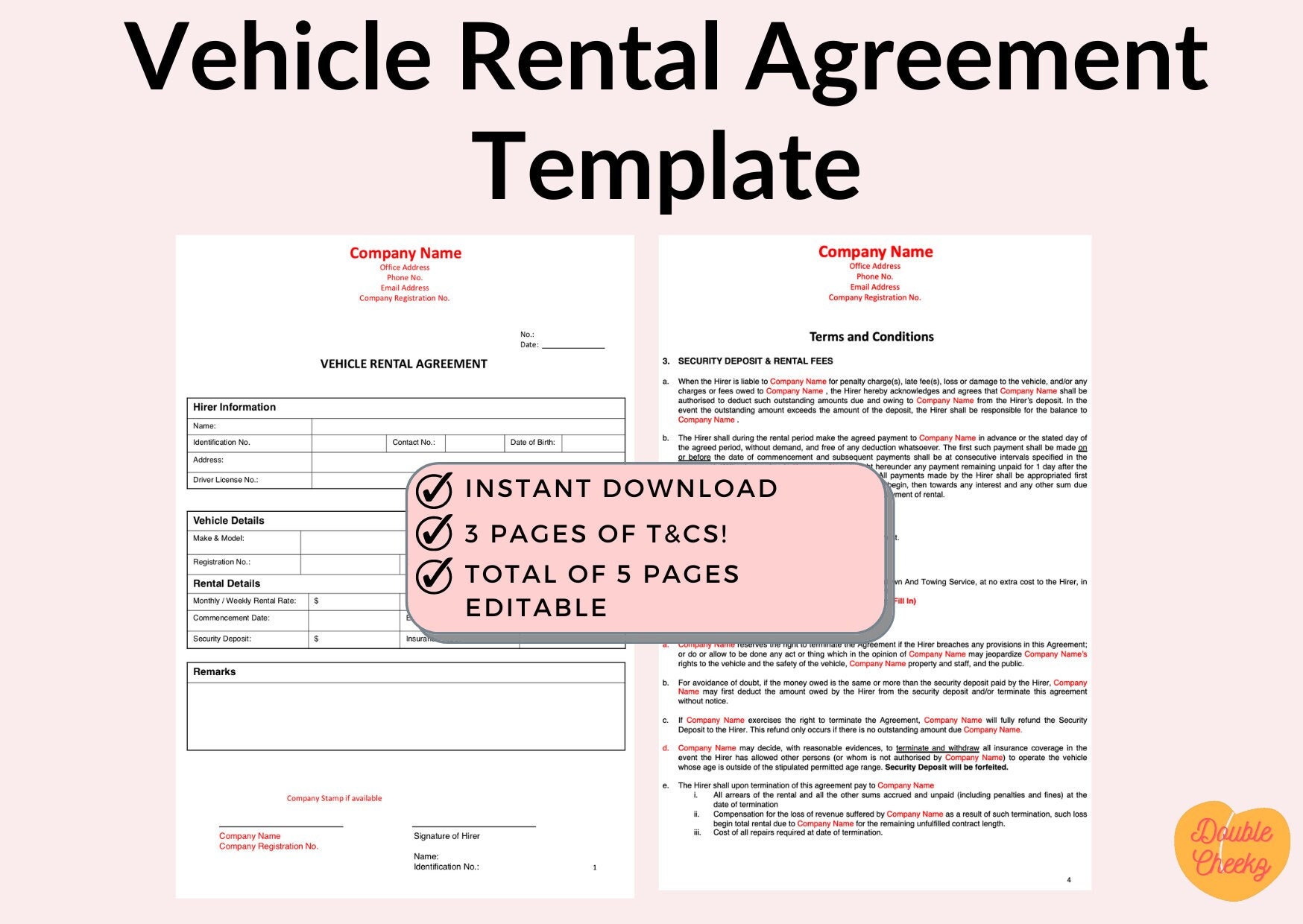 Vehicle Rental Agreement Printable, Comprehensive Car Rental Contract ...