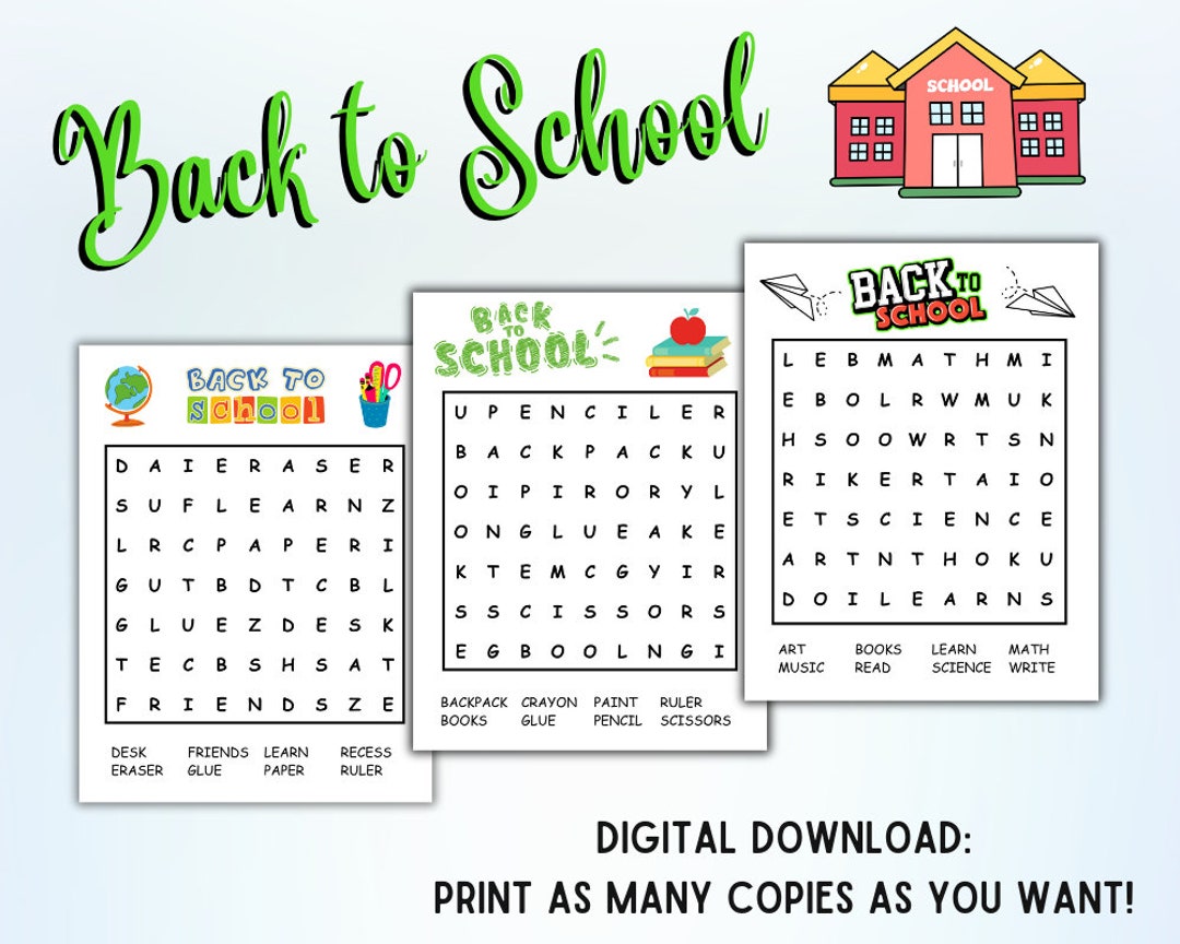 Back to School Word Search, Word Search for Kids, Classroom Activity ...