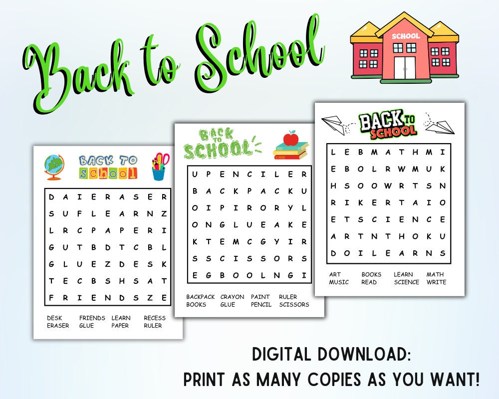 Back to School Word Search, Word Search for Kids, Classroom Activity ...