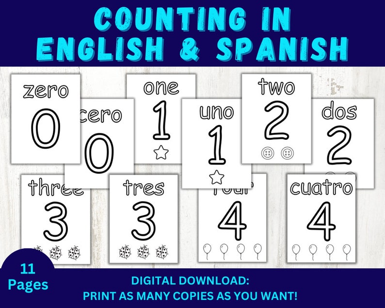 Counting in Spanish and English, Coloring Pages, Classroom Activity ...