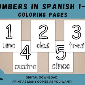 Number Coloring Pages, Numbers in Spanish, Kids Activity, Classroom ...