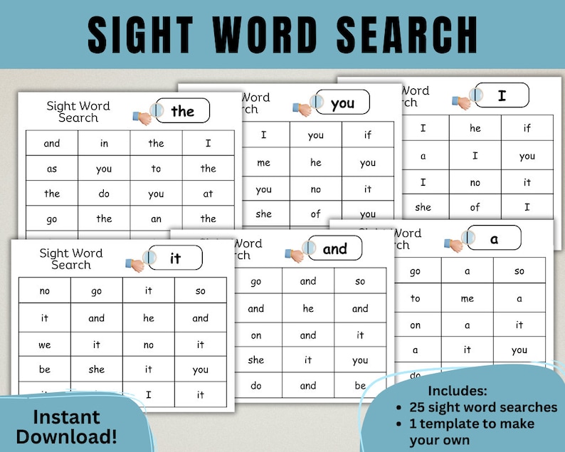 Sight Word Search, Classroom Activity, Preschool, Kindergarten, Sight ...