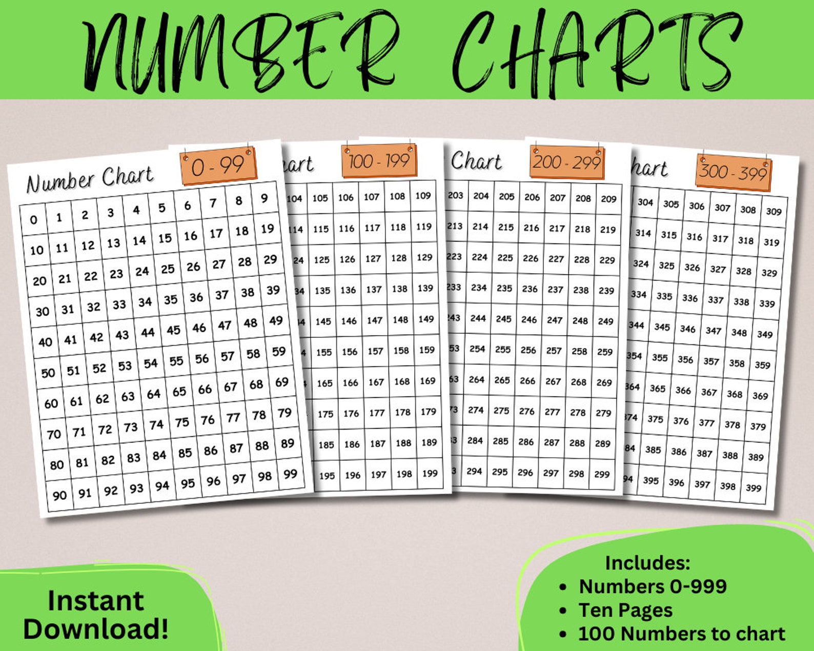 Number Charts 0-999, Classroom Activity, Preschool, Kindergarten, 1st ...