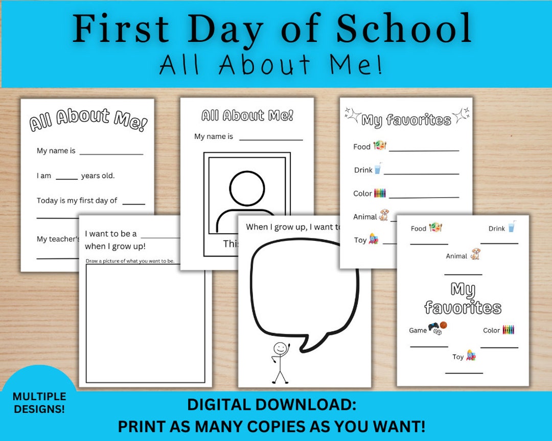 First Day of School Activity: All About Me Worksheet (digital Download ...
