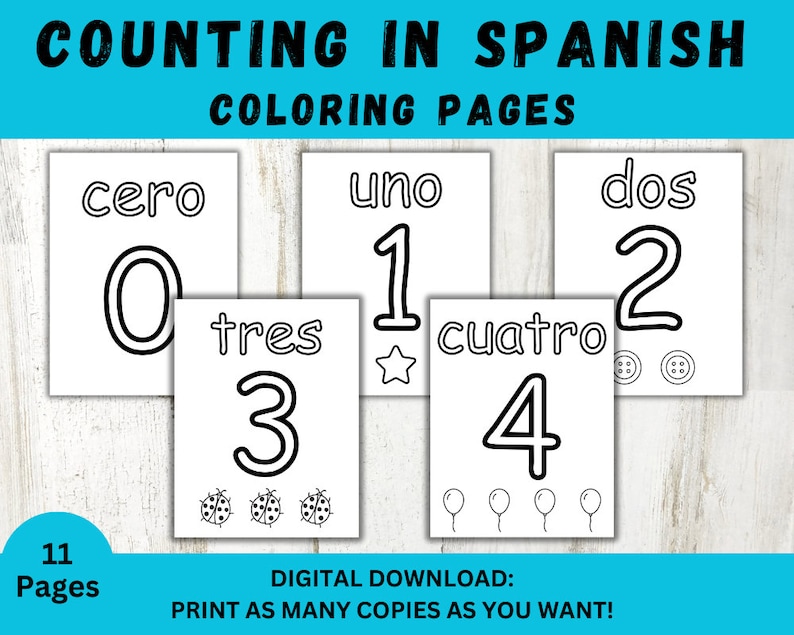 Counting in Spanish, Coloring Pages, Espanol, Classroom Activity, Kids ...