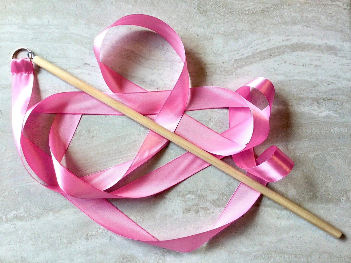 Light Pink Satin Ribbon Wand: Long Wooden Handle, Dance & Gymnastics ...