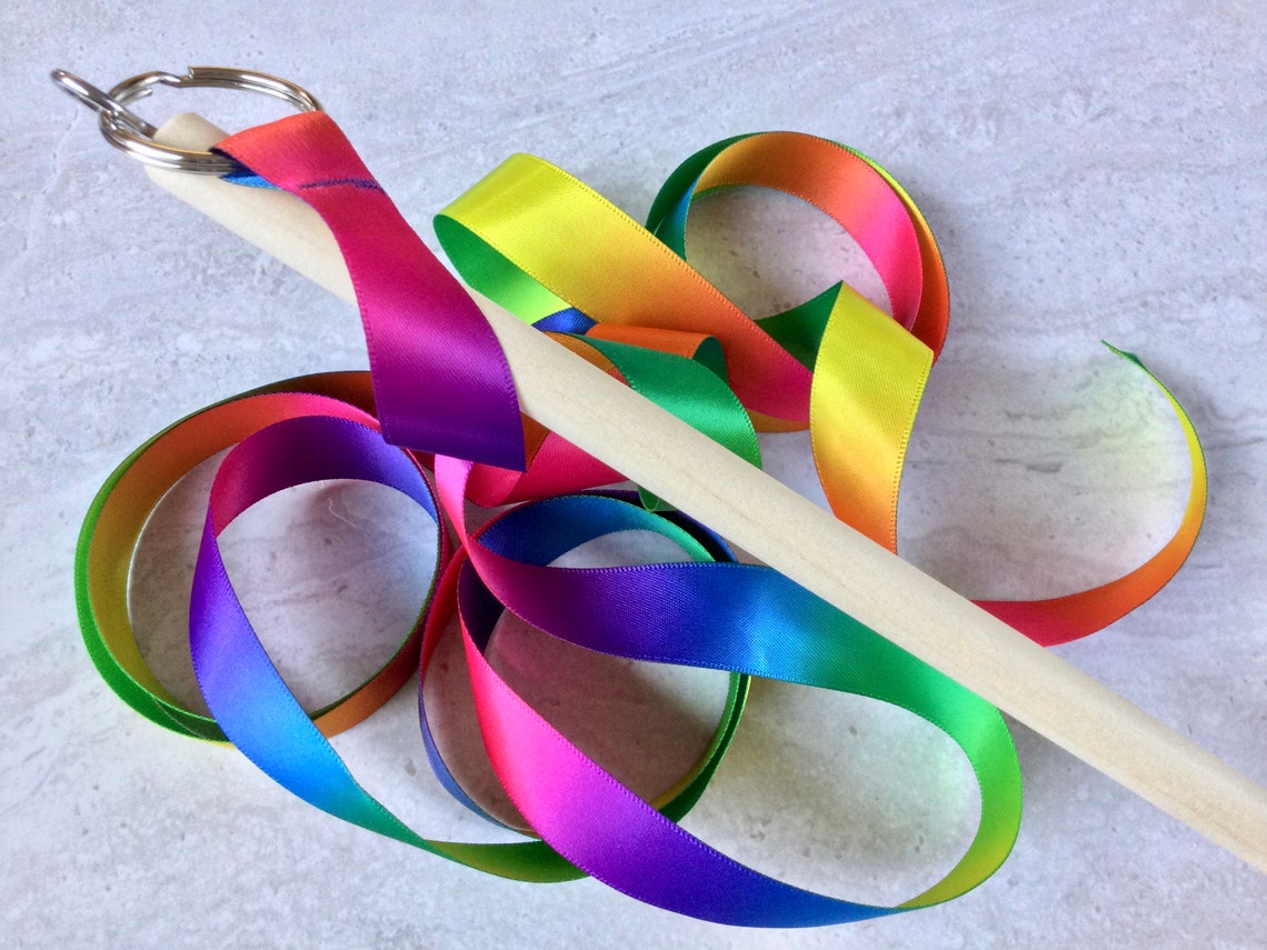 Ribbon wands ribbon dancer rainbow satin ribbon long wooden | Etsy