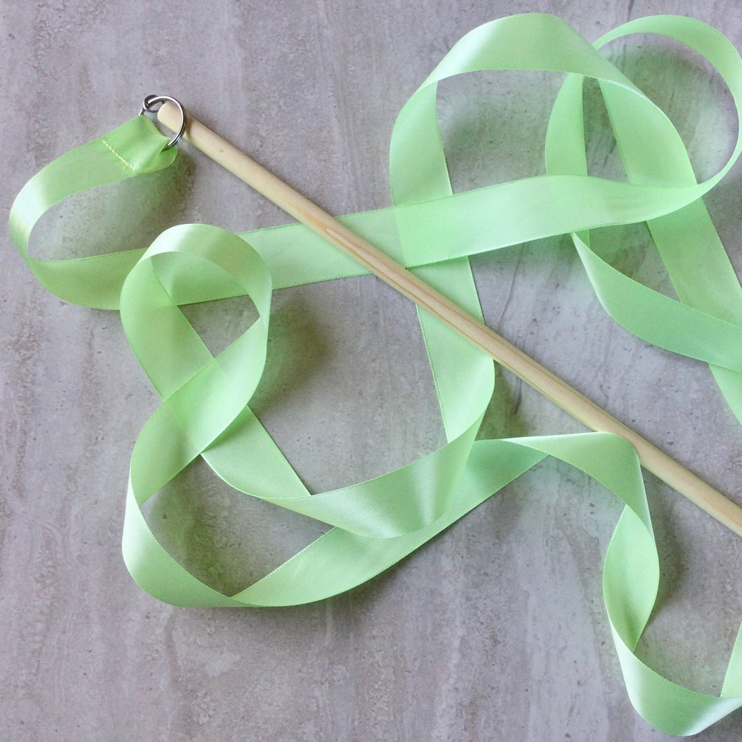Ribbon Wands, Mint Green Satin Ribbon, Long Wooden Handle, Birthday ...