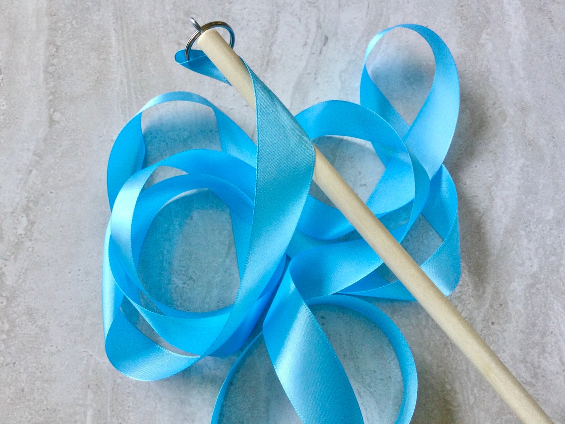 Light Blue Satin Ribbon Wand: Long Wooden Handle, Dance & Gymnastics ...