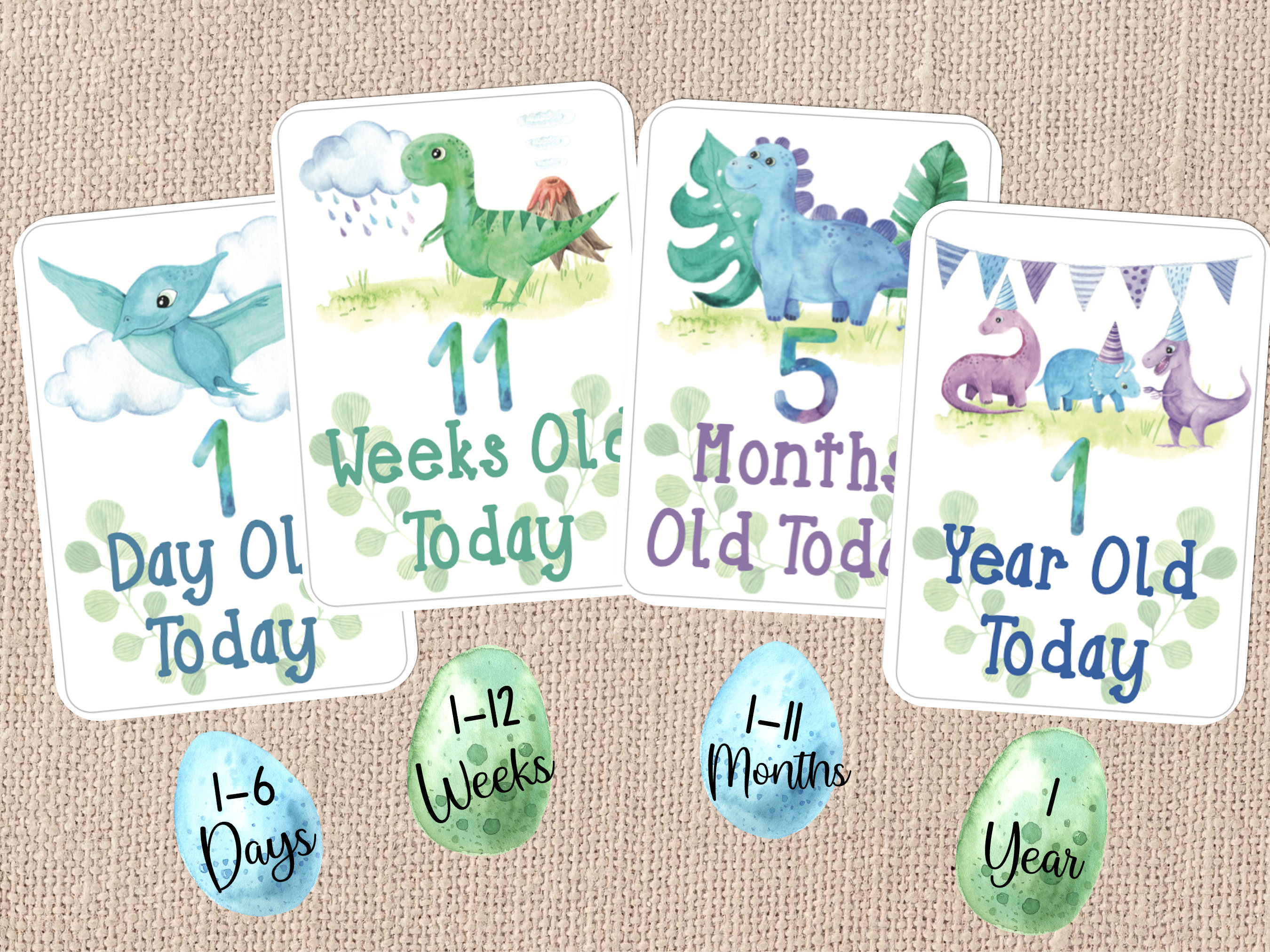 Baby Boy Dinosaur Milestone Cards - Set of 45 Digital Watercolour ...