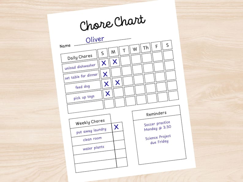 Printable Chore Chart for Kids / Family, Responsibility Chart - Etsy