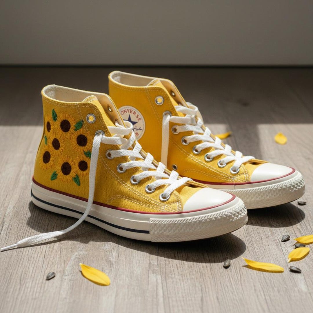 Hand-embroidered Sunflower Converse High-tops: Custom Chuck Taylor ...