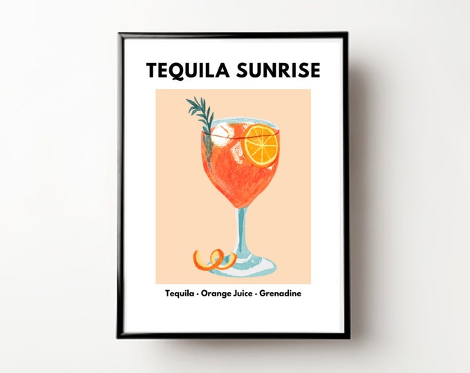 Tequila Sunrise Minimalist Cocktail Art - Etsy