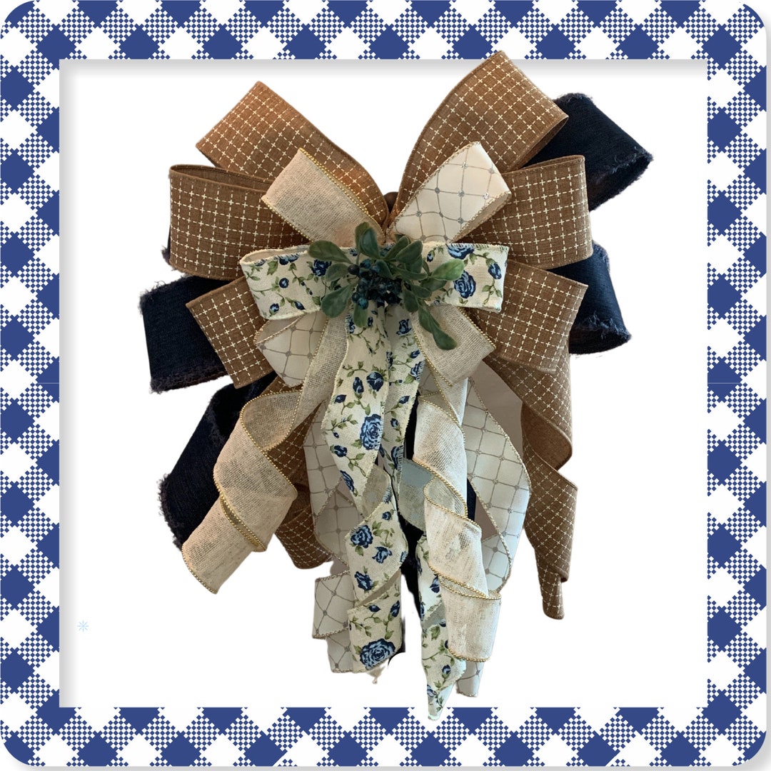 Everyday Bow, Blue Farmhouse Bow, Handmade Lantern Bow, Country Decor ...