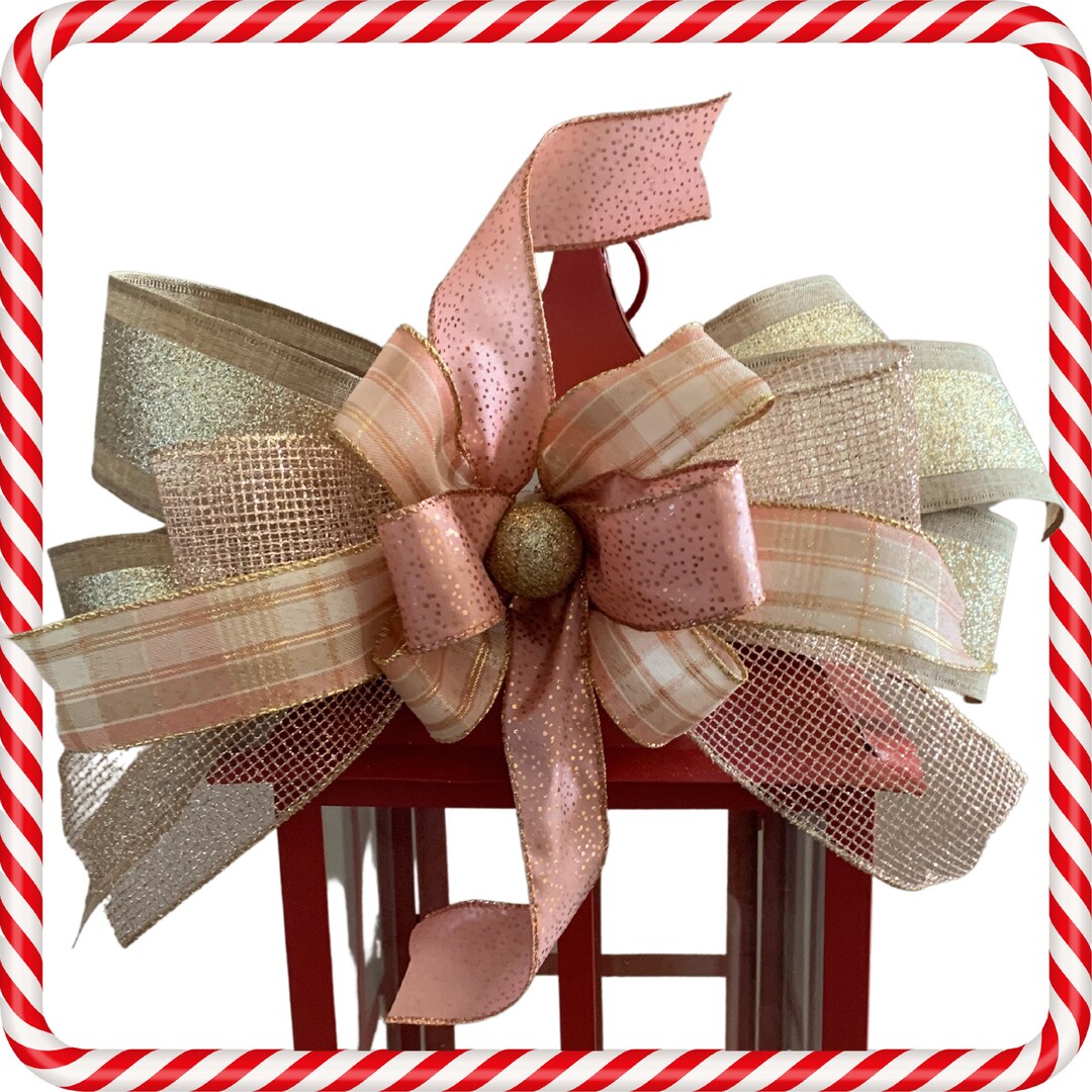 Pink Gold Glam Holiday Bow, Pink Bow for Present, Pink Christmas Bow ...
