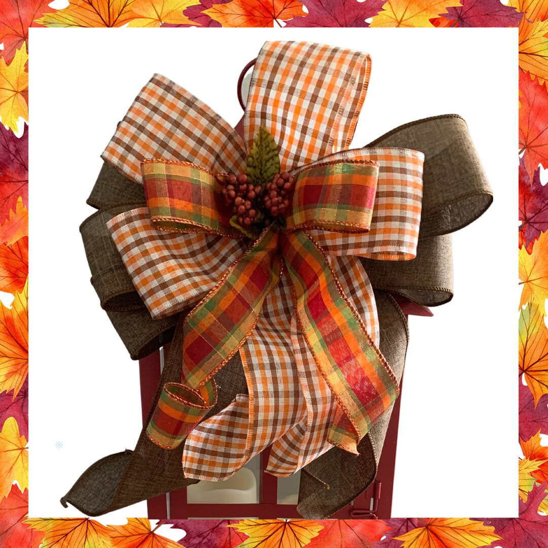 Thanksgiving Bow, Fall Bow, Autumn Leaves Bow, Handmade Lantern Bow ...