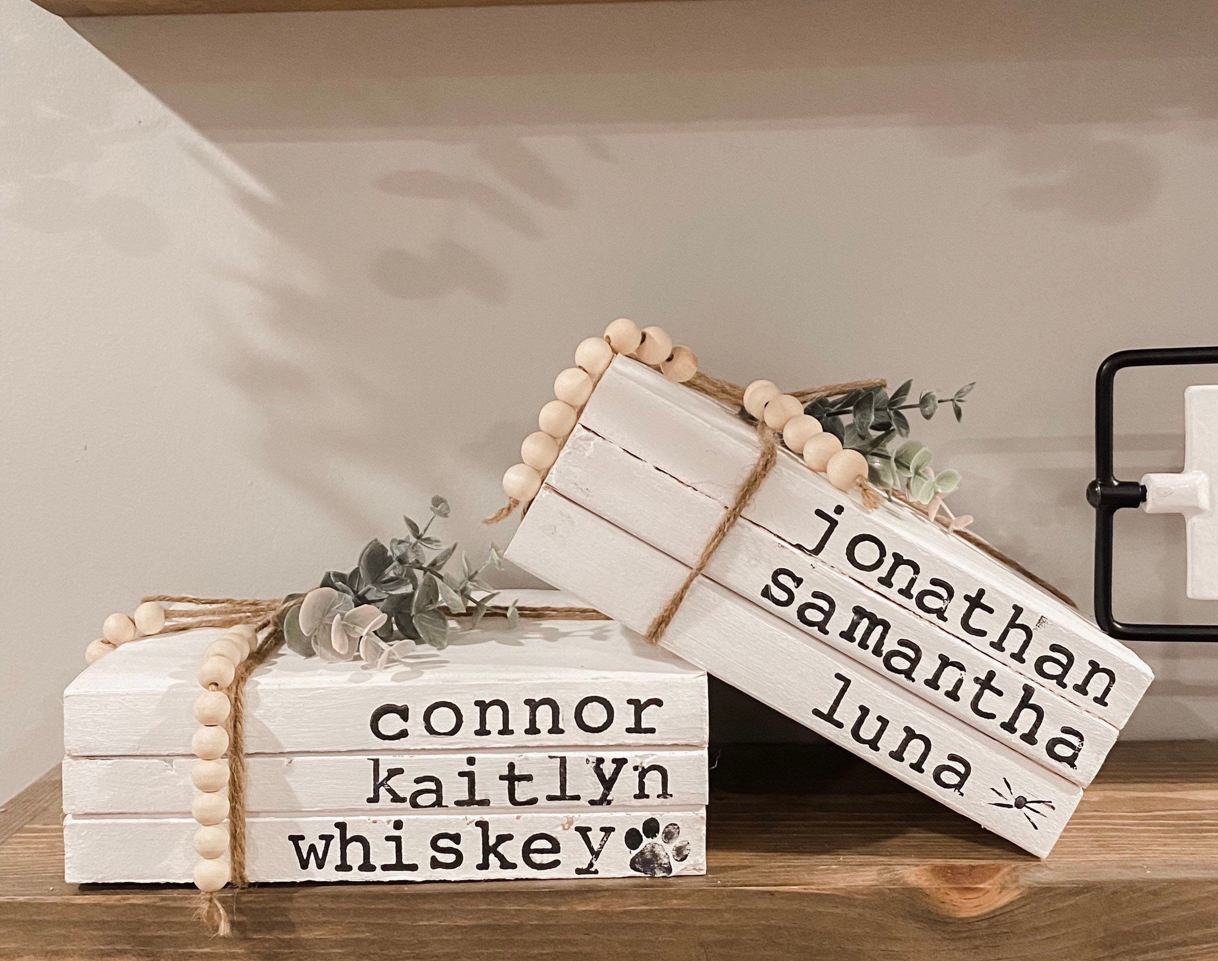 Farmhouse Custom Book Decor // Personalized Name Decor // - Etsy