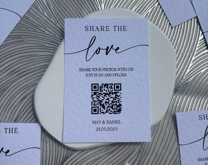 Wedding QR Code Photo Sharing Cards: Personalised Guest Upload Sign ...