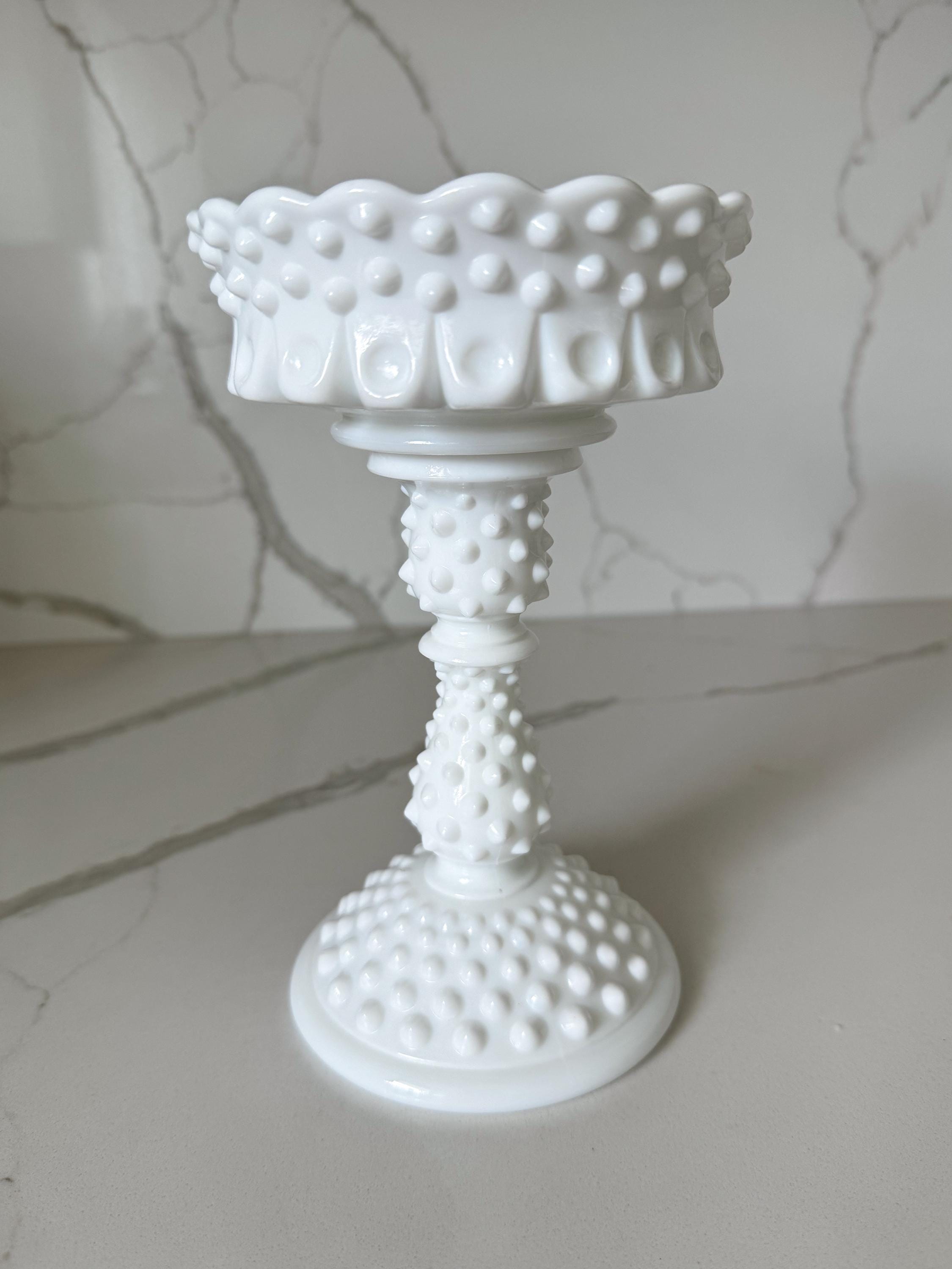 Fenton Hobnail Milk Glass 7 Epergne Set petite Epergne & Candlestick ...