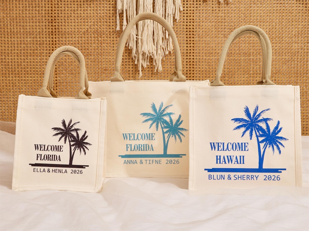 Personalized Palm Tree Wedding Welcome Tote Bag, Destination Favor ...