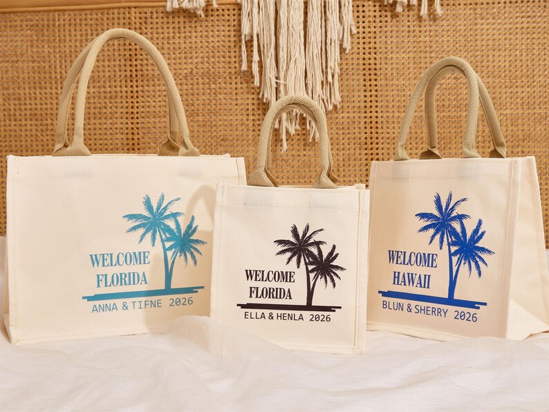 Personalized Palm Tree Wedding Welcome Tote Bag, Destination Favor ...