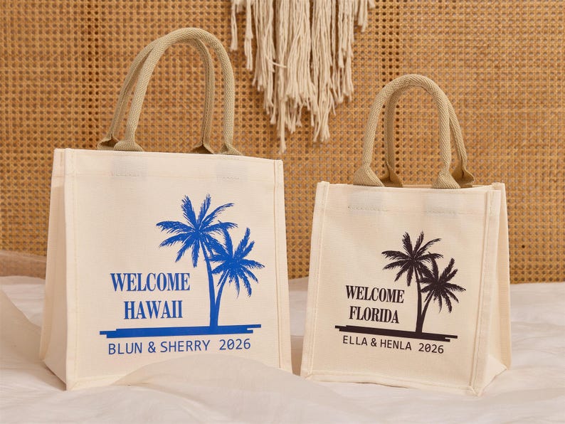 Personalized Palm Tree Wedding Welcome Tote Bag, Destination Favor ...
